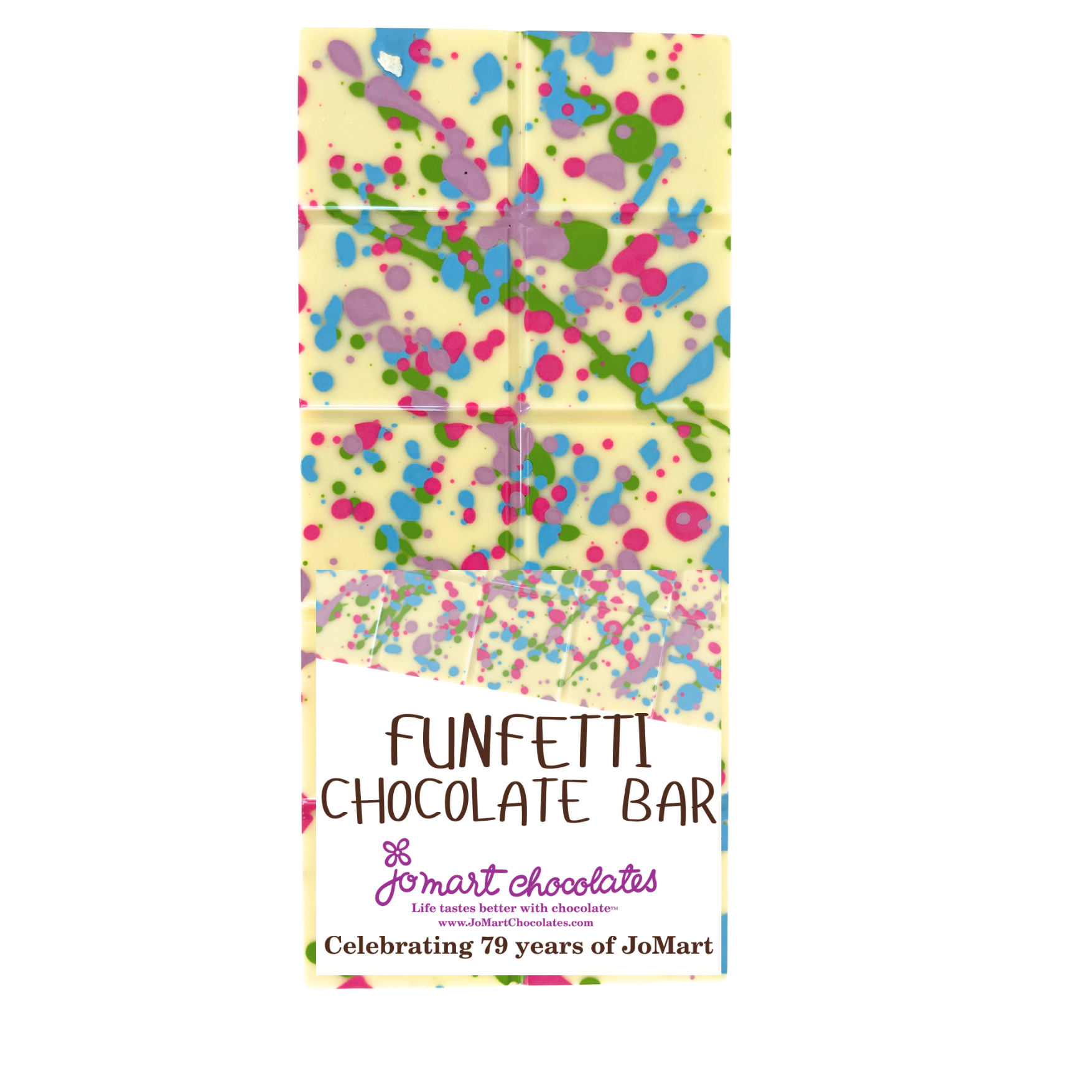 79th Anniversary Funfetti Artisanal Chocolate Bar – JoMart Chocolates